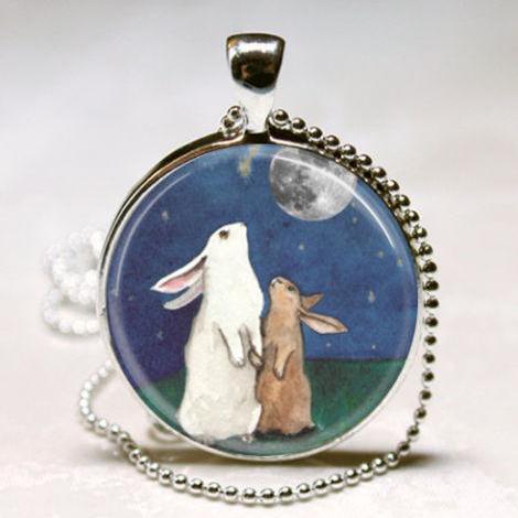 Rabbit Necklace Full Moon Jewelry I Love You To The Moon And Back Art ...